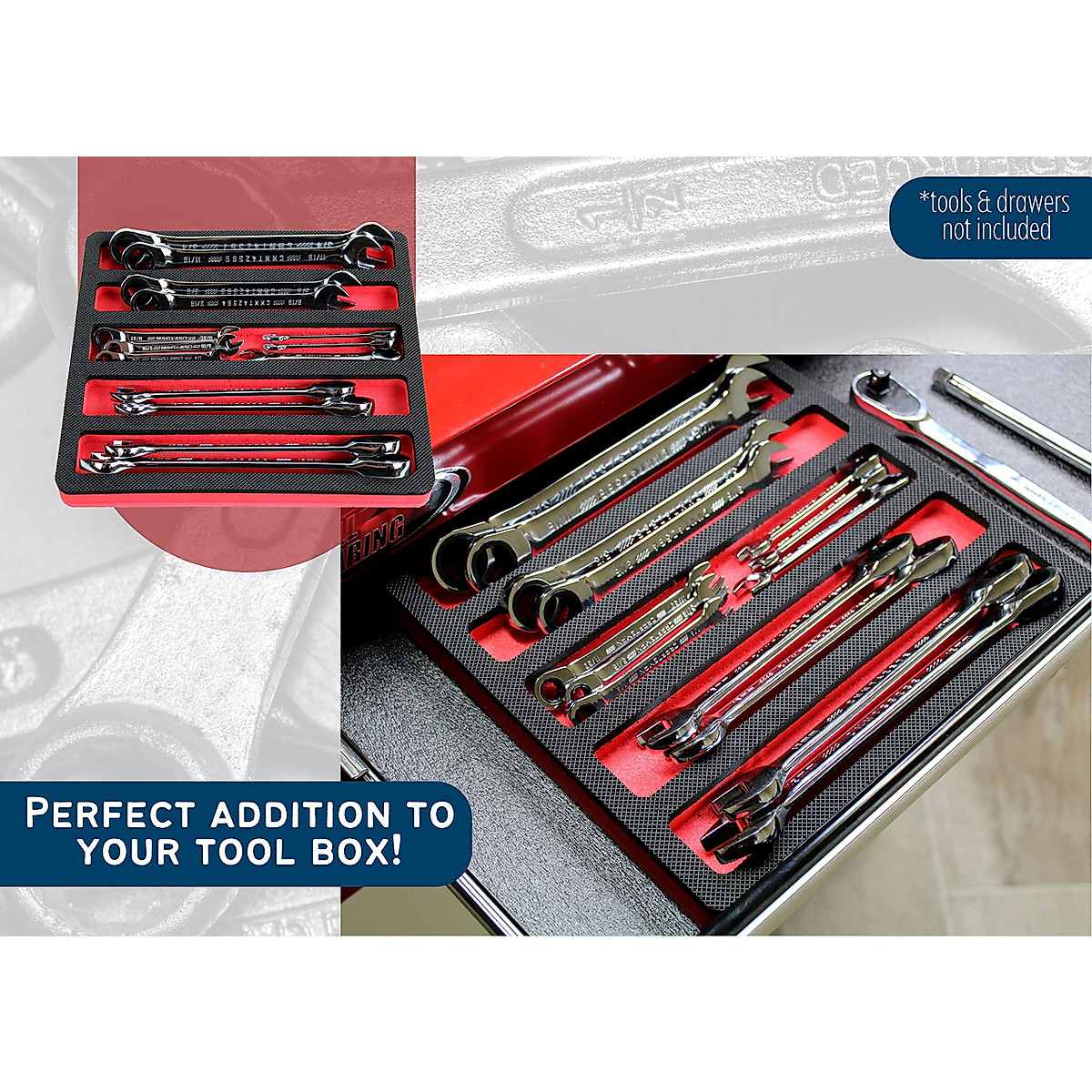 Polar Whale Tool Drawer Organizer Wrench Holder Insert Red and Black Durable Foam Tray 5 Pockets Holds Wrenches Up to 10 Inches Long Fits Craftsman Husky Kobalt Milwaukee Many Others