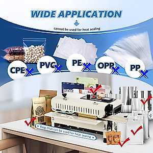 Frifreego Commercial Heat Sealer Machine, Automatic Continuous Band Sealer, Temp&Speed Adjustable, Horizontal Bag Sealing Machine for Plastic Packing Bags, Desktop Beige