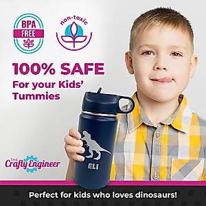 The Crafty Engineer Customized T-Rex Dinosaur Kid's Water Bottle, Back to School (Black)