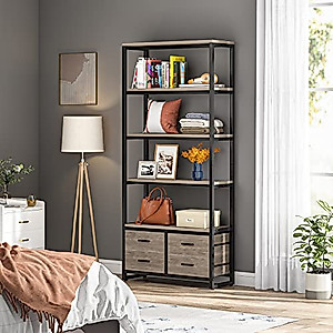 Tribesigns 70.9" Tall Bookshelf, Etagere Bookcase with 4 Drawers, Modern 5-Tier Open Display Storage Shelf for Living Room, Home Office, Gray