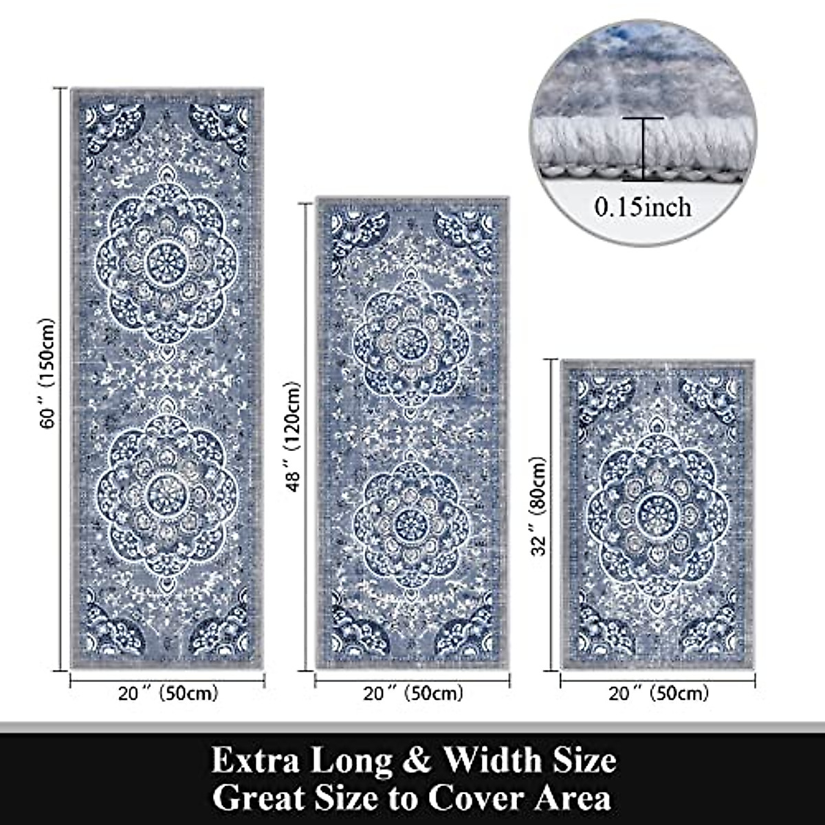 Ileading BohoRugs Sets 3 Piece with Runner Floral Carpet Farmhouse Mats Non Skid Washable for Kitchen Floor Office Sink Laundry