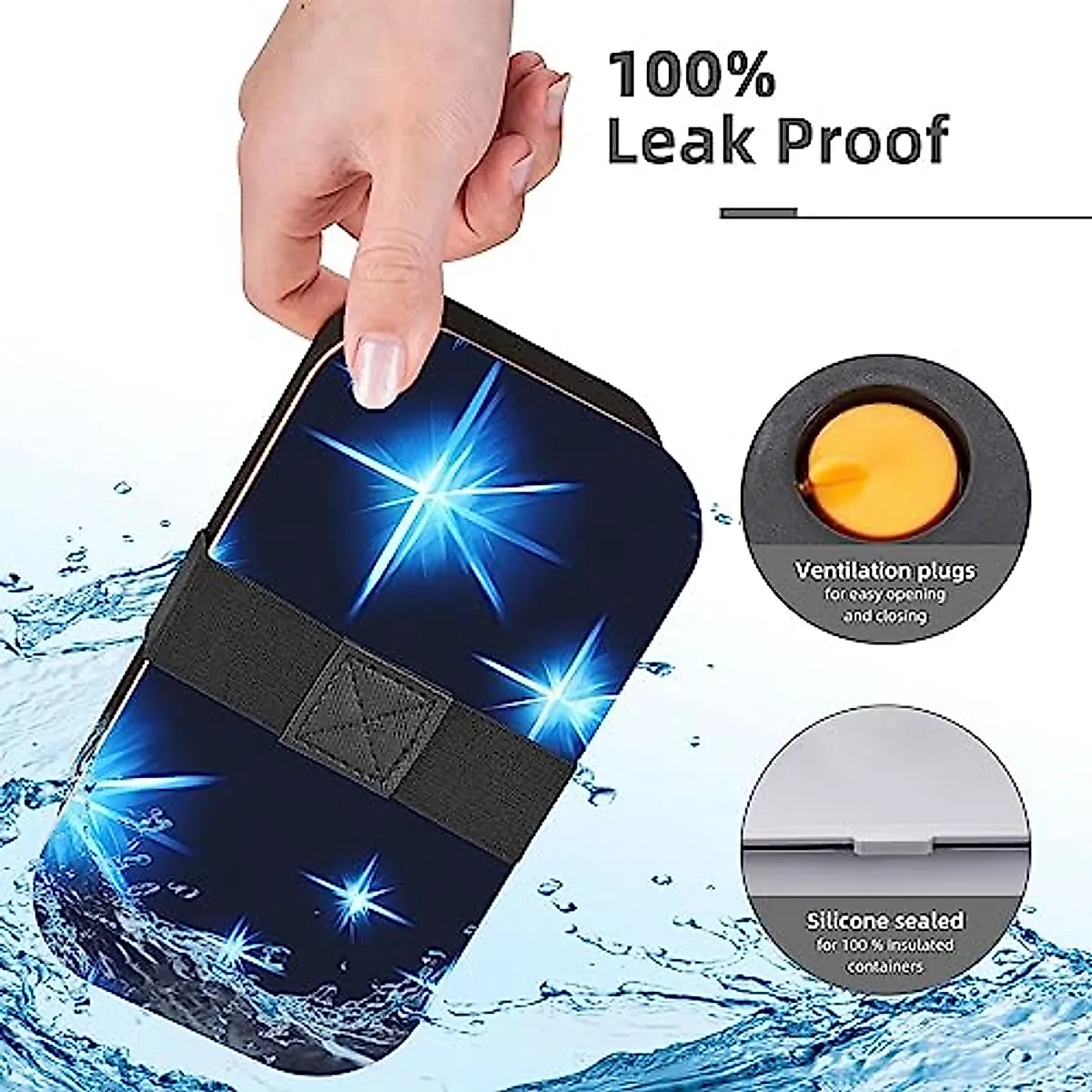 Cartoon Blue Star Adult Lunch Box, Bento Box, With Cutlery Set Of 3, 2 Compartments, Rectangular, Lunch Box For Adults