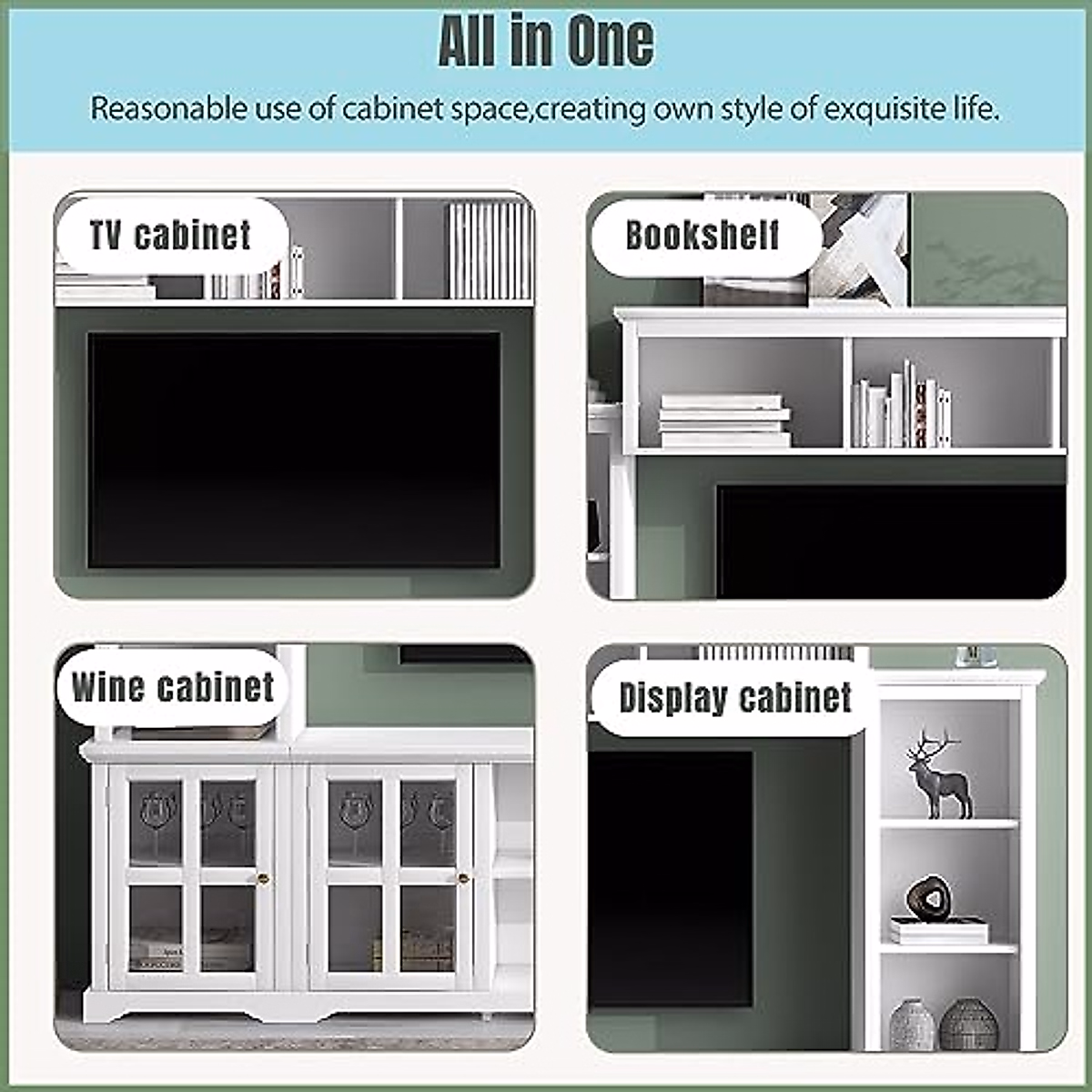 TV Stand for TV's up to 75 Inch with Open Bookshelf, Wine Cabinet & Display Cabinet, Multifunctional Entertainment Wall Unit with Bridge & Tempered Glass Door for Living Room