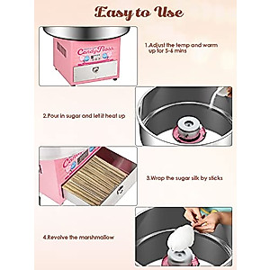 RIEDHOFF Cotton Candy Machine Commercial, Electric Cotton Candy Maker with 20 inch Stainless Steel Bowl for Family, Party, Amusement Park, Carnival- Pink
