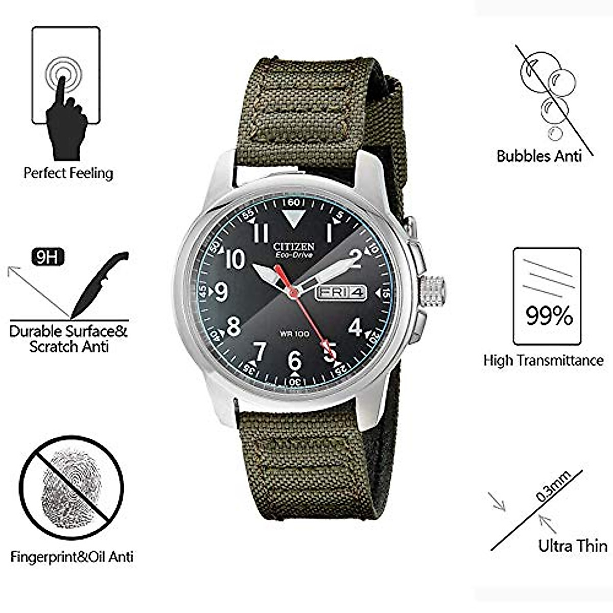 (Pack of 4) Tempered Glass Screen Protector for Citizen BM8180-03E, Akwox [0.3mm 2.5D High Definition 9H] Premium Clear Screen Protector for Citizen BM8180-03E