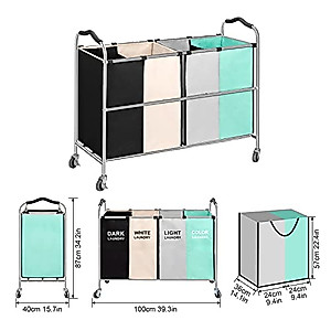320L Laundry Basket Sorter, 4 Section Laundry Hamper Bag Closet Storage Organizer for Dirty Clothes in Laundry Room Bedroom Storage Organization (4-Section GREEN)