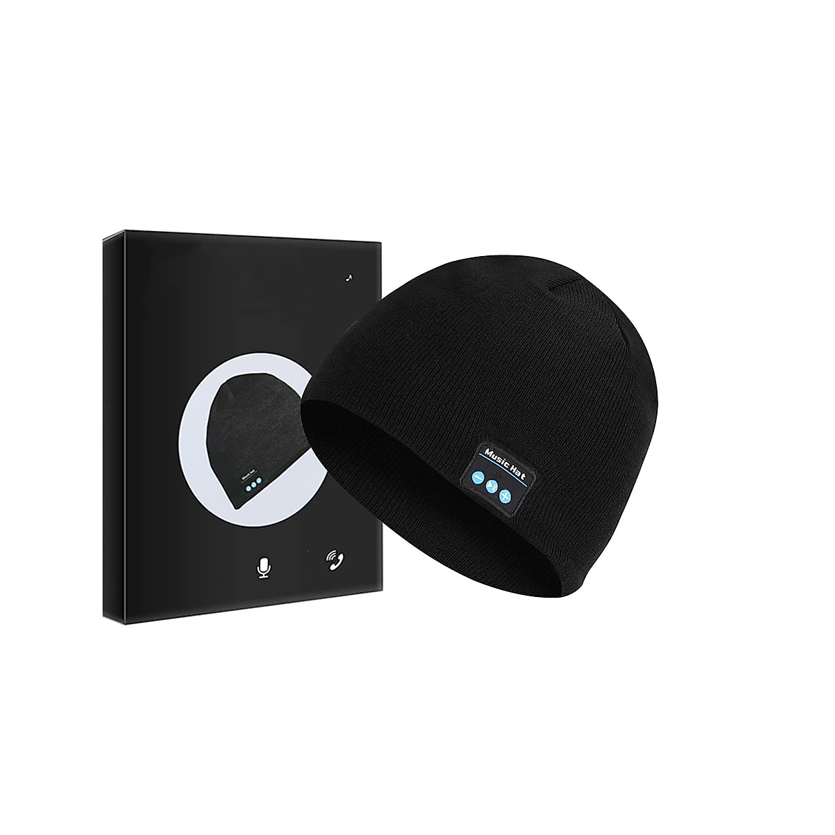 Unisex Wireless Beanie Hat with Exquisite Packaging Wireless Winter Knit Hats Cap(Black)