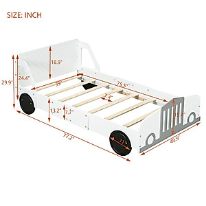 Yuxuanhang Twin Size Modern Car-Shaped Platform Bed, Unique Styled Children's Bed with Wheels and Rails on Both Sides Beside The Headboard for Children's Room Bedroom, White