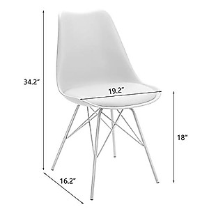 GUNJI Modern Dining Chairs with Padded Mid Century DSW Chair Classic Plastic Side Chairs for Dining Room, Kitchen, Living Room Set of 4 (White)