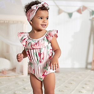 Gerber Baby Girls 3-Piece Short Sleeve Onesies, Diaper Cover & Headband Set, Blue Rose, 0-3 Months