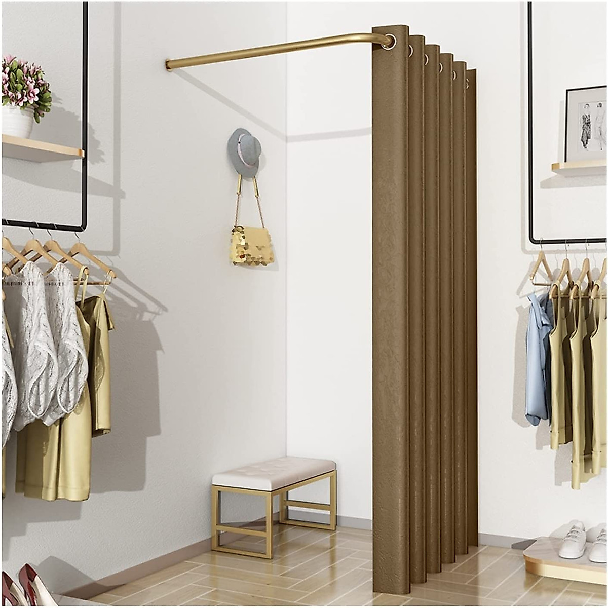 Fashion Changing Rooms L-Shaped Movable Changing Room Clothing Store Fitting Room Metal Dressing Room Mall Mobile Fitting Room for Privacy Protection Bedroom Furniture