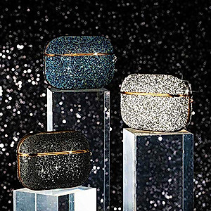 KINGXBAR Luxury AirPods Pro Case Bling Sparkle Crystals Cute Glitter Chic Design Shockproof Protective Hard Cover with Accessories Keychain for Apple AirPods Pro Silver for Girls Women