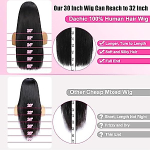DACHIC 210% Density 13x4 HD 30 Inch Lace Front Wigs Human Hair Pre Plucked Straight Human Hair Wigs for Black Women Glueless Frontal Wigs Human Hair Pre Plucked Free Part with Baby Hair