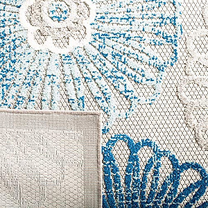 SAFAVIEH Cabana Collection Accent Rug - 4' x 6', Grey & Blue, Floral Design, Non-Shedding & Easy Care, Indoor/Outdoor & Washable-Ideal for Patio, Backyard, Mudroom (CBN801F)