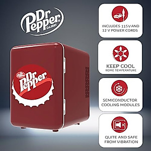 CURTIS MIS153DRP Dr. Pepper Retro Mini Portable Compact Personal Fridge Cooler, 4 Liter Capacity, 6 Cans, Makeup, Skincare, Freon-Free & Eco Friendly, Maroon