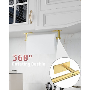 WZKALY Paper Towel Holder Under Cabinet, Self Adhesive or Wall Mounted SUS304 Stainless Steel Paper Towel Holder for Kitchen, Bathroom, Farmhouse, Barbecue and Laundry (Brushed Gold)