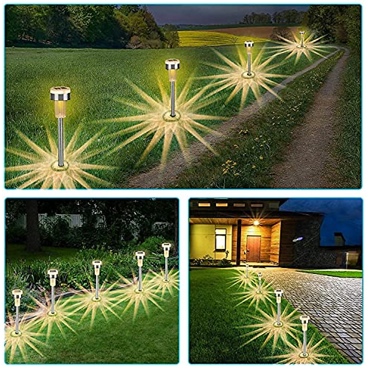 TWINSLUXES 16 Pack Solar Pathway Lights Outdoor Dual Light Source LED Solar Waterproof Pathway Lights for Garden Patio and Walkway Decoration Warm White.