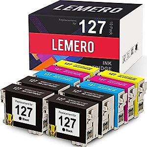 LEMERO Remanufactured Ink Cartridge Replacement for Epson 127 T127 Ink Cartridges for WF-3520 WF-3540 Workforce 845 645 840 635 Printer ( 4 Black, 2 Cyan, 2 Magenta, 2 Yellow, 10 Pack)