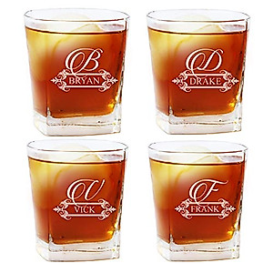 Set of 1, 2, 6, and More Custom Engraved Square Rocks Glasses for Groom, Groomsman - Personalized Whiskey Glass Gift for Wedding Party - Fancy Style (4)