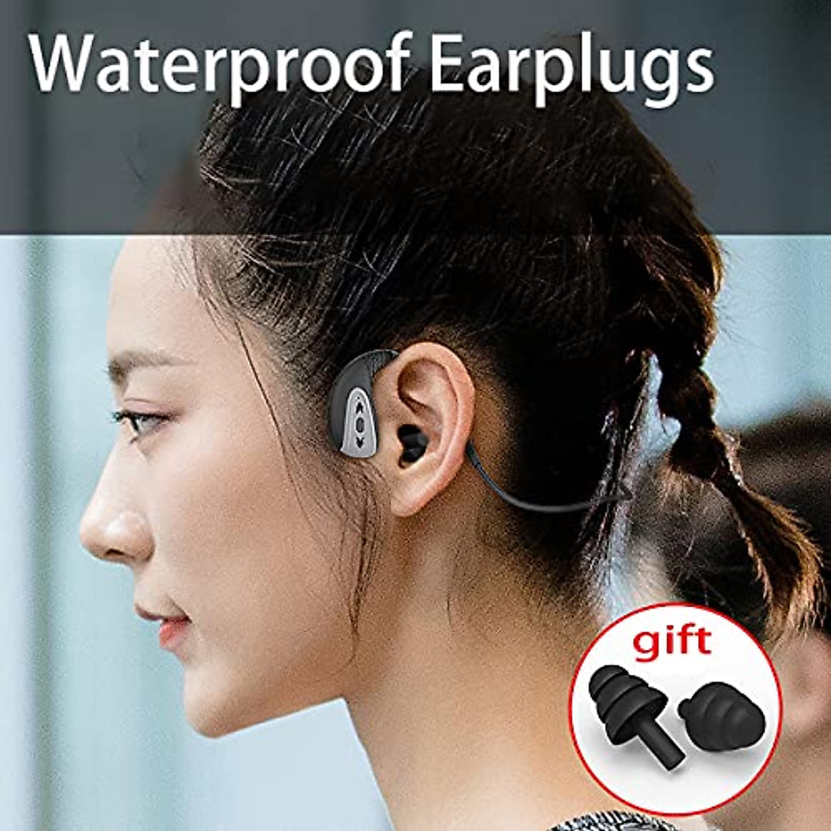 IKXO Waterproof Bone Conduction Headphones Bluetooth 5.0 Wireless Earbuds IPX8 Open Ear Underwater Bluetooth Gym Headphones with Microphone for Swimming Running, Sports