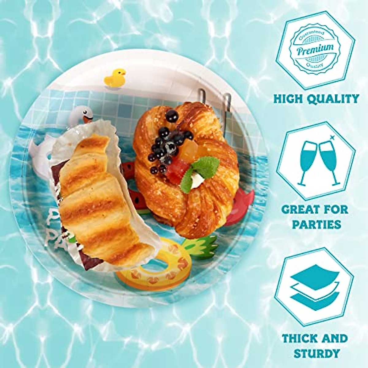 DECORLIFE 96PCS Pool Party Supplies Serves 24, Pool Party Plates and Napkins Sets, Summer Paper Plates, Beach Theme Party Decorations