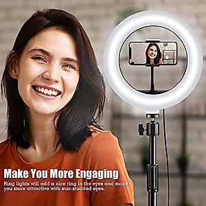 Selfie Ring Light with Stand and Phone Holder, 10'' Dimmable Desktop LED Circle Light for Laptop,Computer, Lighting Kit Gifts for Live Streaming/Laptop Video Conference/Chat/Makeup/YouTube/Tiktok/Vlog