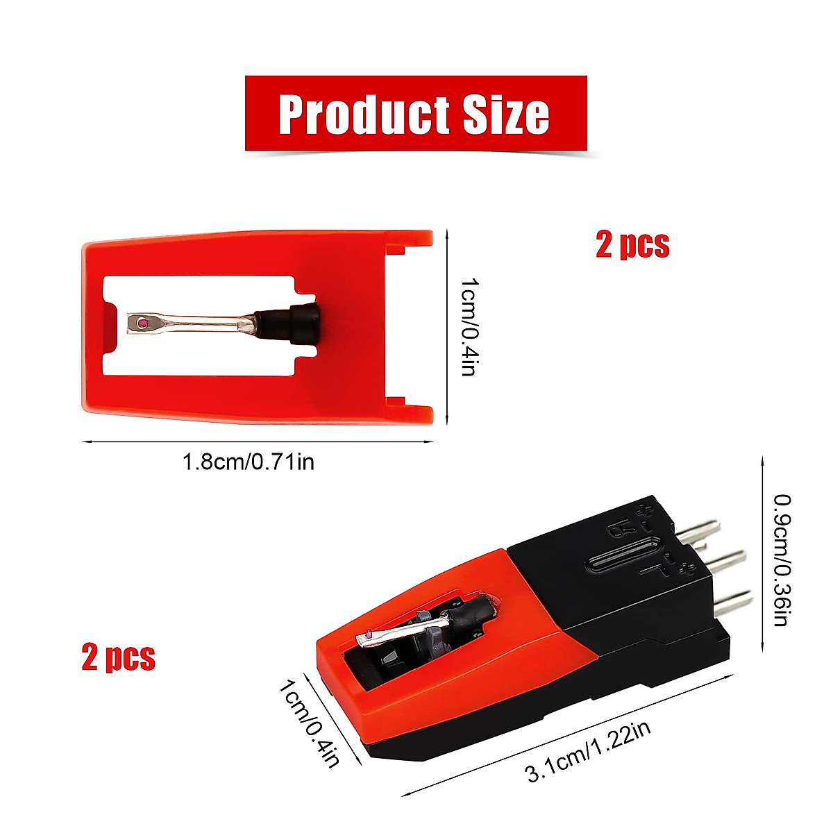 2PCS Record Player Cartridge with 2PCS Record Player Needle Turntable Needles Record Player Stylus Record Player Needle Replacement Accessories for Vinyl Record Player