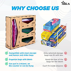Ziplock bag storage organizer by Bools–Kitchen Drawer Organizer Compatible With Ziploc, Solimo, Glad, Hefty For Gallon, Quart, Sandwich & Snack Variety Size Bags