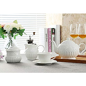 FUYU Relief White Ceramic Creamer and Sugar Bowl Set Coffee Serving Set Cream Pitcher