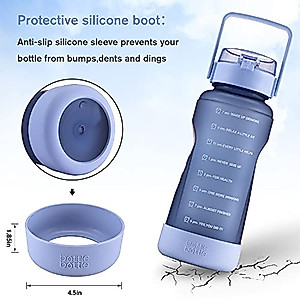 BOTTLE BOTTLE 64 OZ Gallon Motivational Water Bottle with Time Marker and Straw Protective Silicone Boot Workout Leak-proof Bottle for Adults and Kids Half Gallon Water Jug (blue)