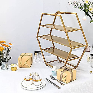 BalsaCircle 21-Inch Tall Gold 3 Tier Metal Hexagonal Cupcake Holder Dessert Display Stand Wedding Party Events Decorations Supplies