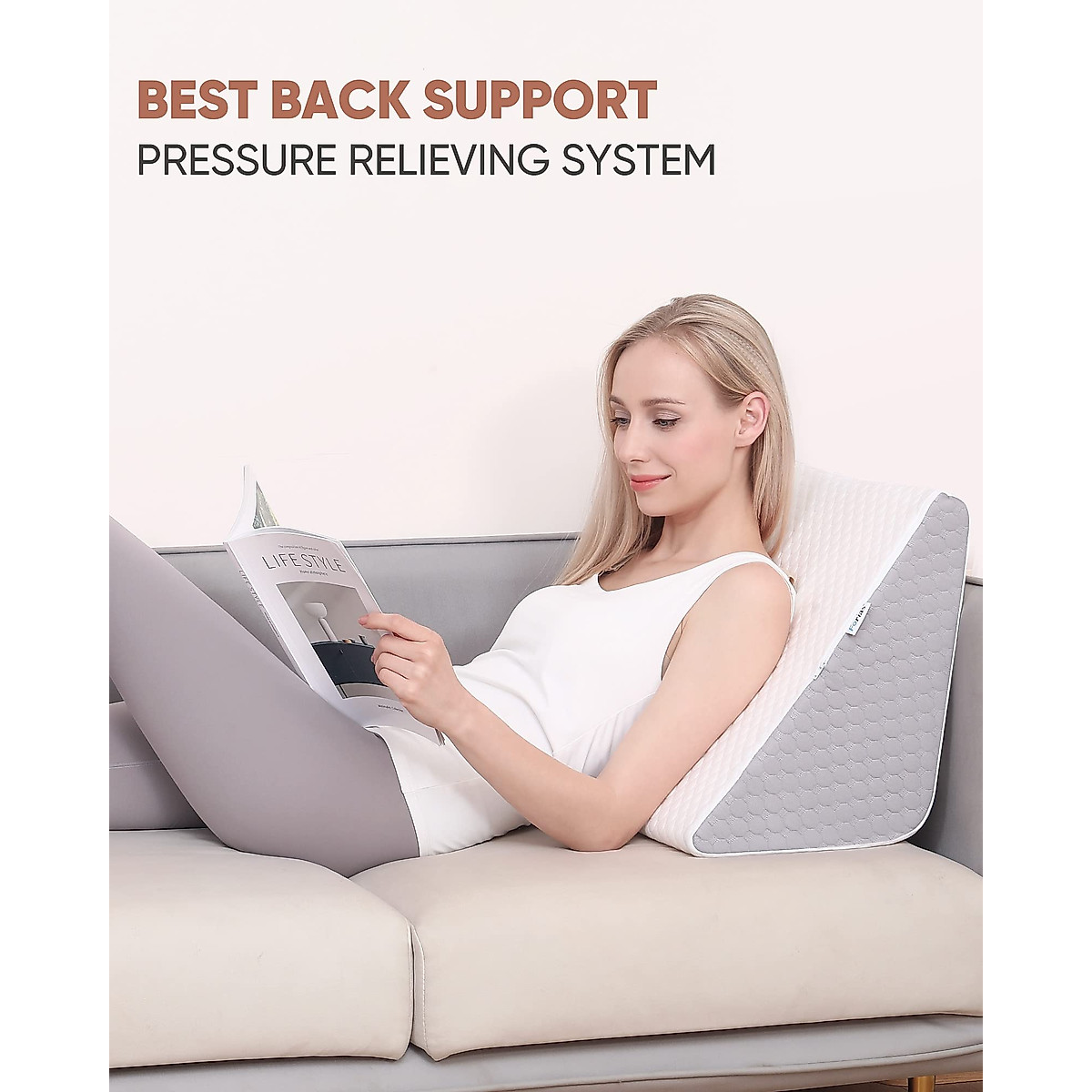 Forias Knee Wedge Pillow 8" Pure Memory Foam Bed Wedge Pillow for Sleeping After Surgery Triangle Pillow for Knee Support Leg Elevation Sciatica Knee Hip Back Pain Relief