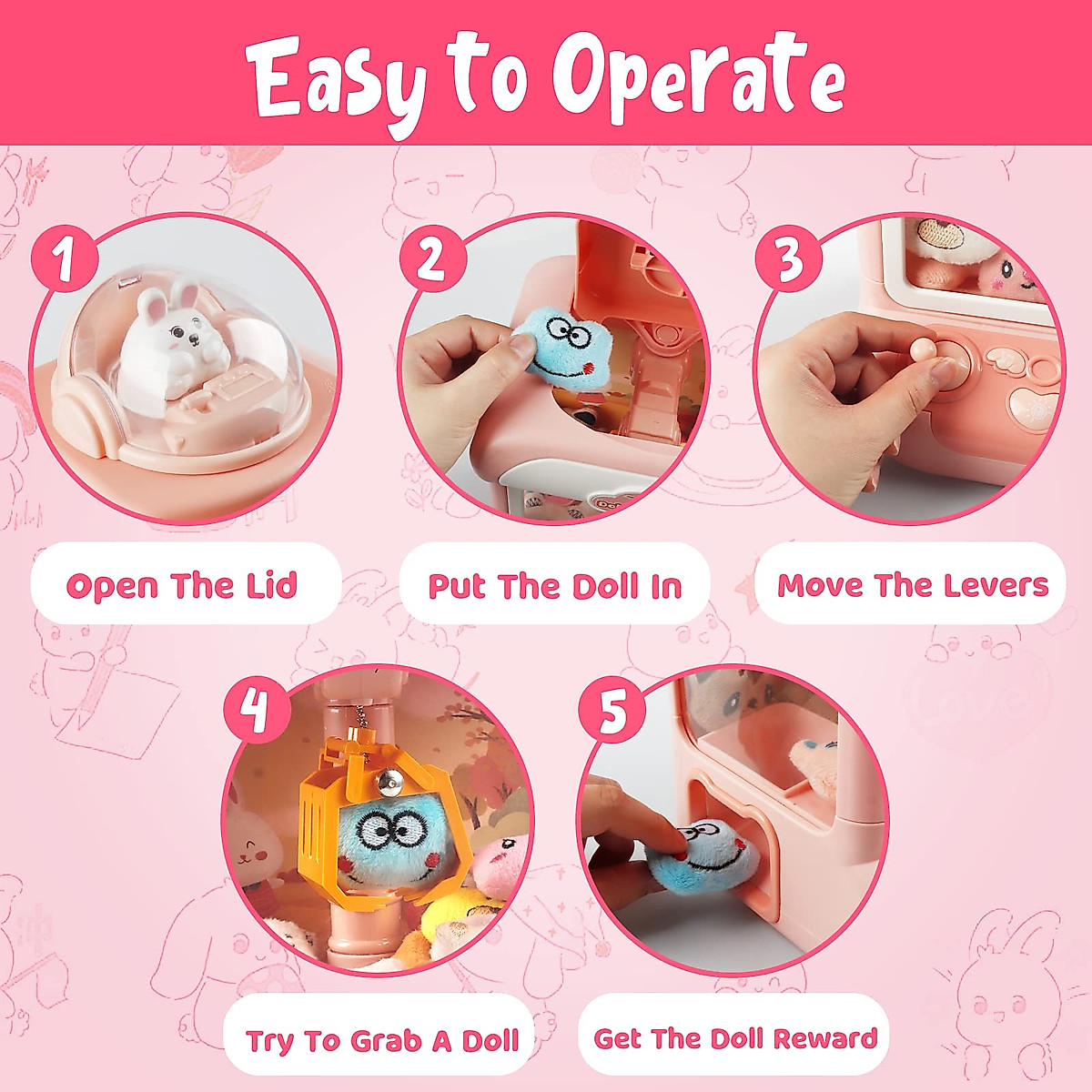 Claw Machine for Kids,Mini Vending Machines Candy Grabber Prize Dispenser Toys for Girls,Electronic Arcade Claw Game Machine for Party Birthday with Lights Sound & 20 Plush Toys