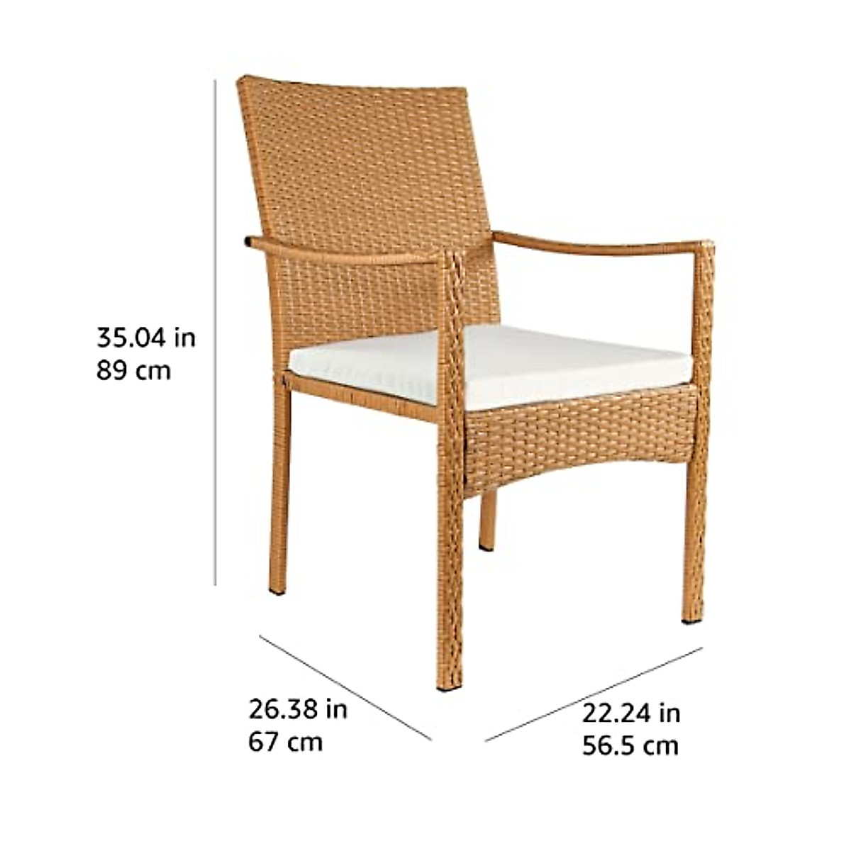 Amazon Brand - Ravenna Home Set of 2 Coastal Outdoor Patio Dining Chairs with Cushion, Weather-Resistant PE Rattan Wicker - Beige
