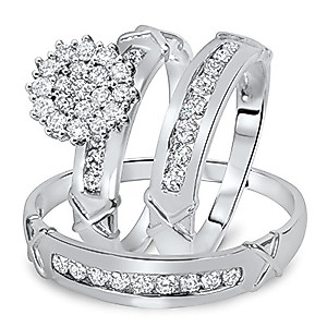 jsjewels 1 1/5 CT Sim Diamond Her & His Engagement Wedding Trio Ring Set in 14K White Gold Fn