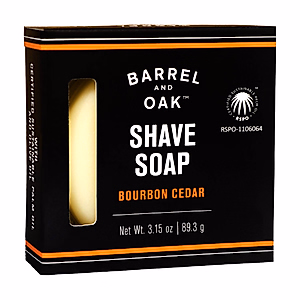 Barrel and Oak - Classic Shave Soap, Men's Shaving Soap, Conditioning Shave Soap, Cleanses & Moisturizes, Rich Lather for Traditional Wet Shave, Certified Sustainable Palm Oil (Bourbon Cedar, 3.15 oz)