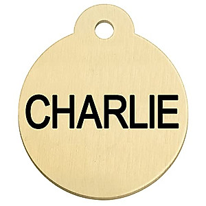 GoTags Personalized Pet ID Tags, Solid Brass Dog Tags and Cat Tags, up to 6 Lines of Custom Text, Engraved on Both Sides, Bone, Round, and Heart Shapes