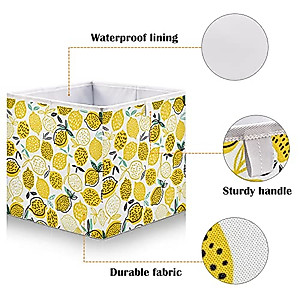 Kigai Summer Yellow Lemon Cube Storage Bin 11x11x11 in, Large Organizer Collapsible Storage Basket for Shelves, Closet, Storage Room