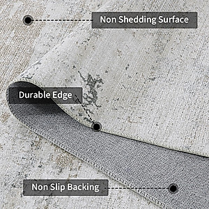 HOMBYS 9x12 Modern Area Rug for Living Room Bedroom, Large Boho Floor Carpet with Non-Slip Backing for Indoor Office Dining Room, Abstract Home Deco Non-Shedding, Khaki, Machine Washable