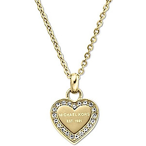 Michael Kors Stainless Steel and Pavé Crystal Heart Pendant Necklace for Women, Color: Gold (Model: MKJ3969710)