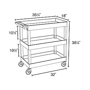 Luxor/H.Wilson 32" x 18" Tub Cart, Three Shelves (EC111-BU), Blue