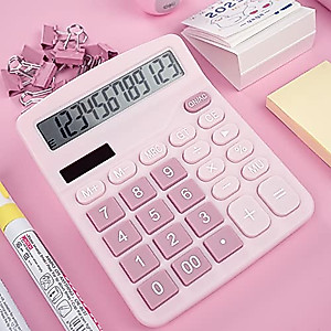 DANRONG Cute Pink Desktop Calculator with Big Buttons, Dual Power Source, Solar and Battery, Large Display Screen - Perfect for Office, Teachers, and Students (Pink)