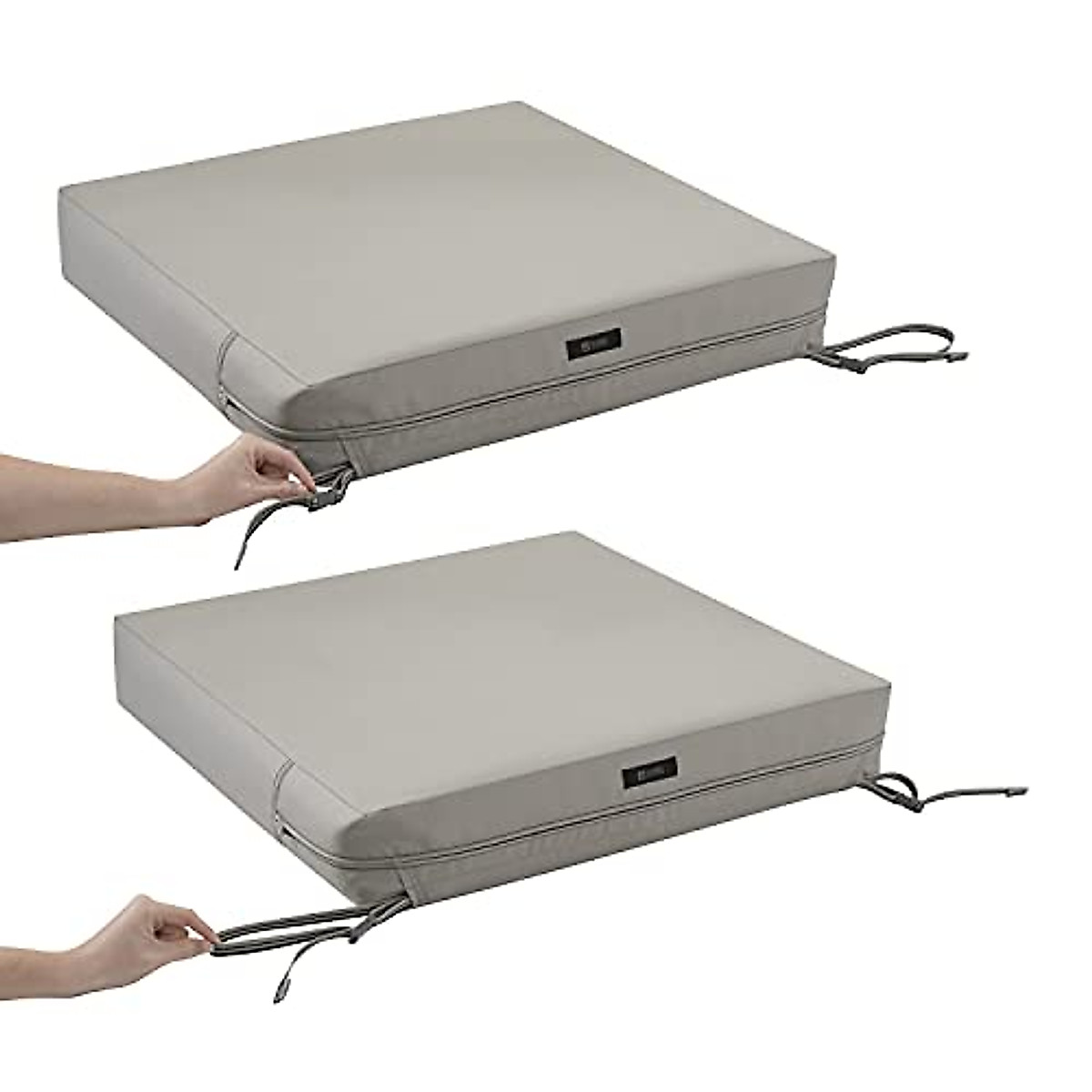 Classic Accessories Ravenna Water-Resistant 23 x 23 x 5 Inch Square Outdoor Seat Cushion Slip Cover, Patio Furniture Chair Cushion Cover, Mushroom, Patio Furniture Cushion Covers