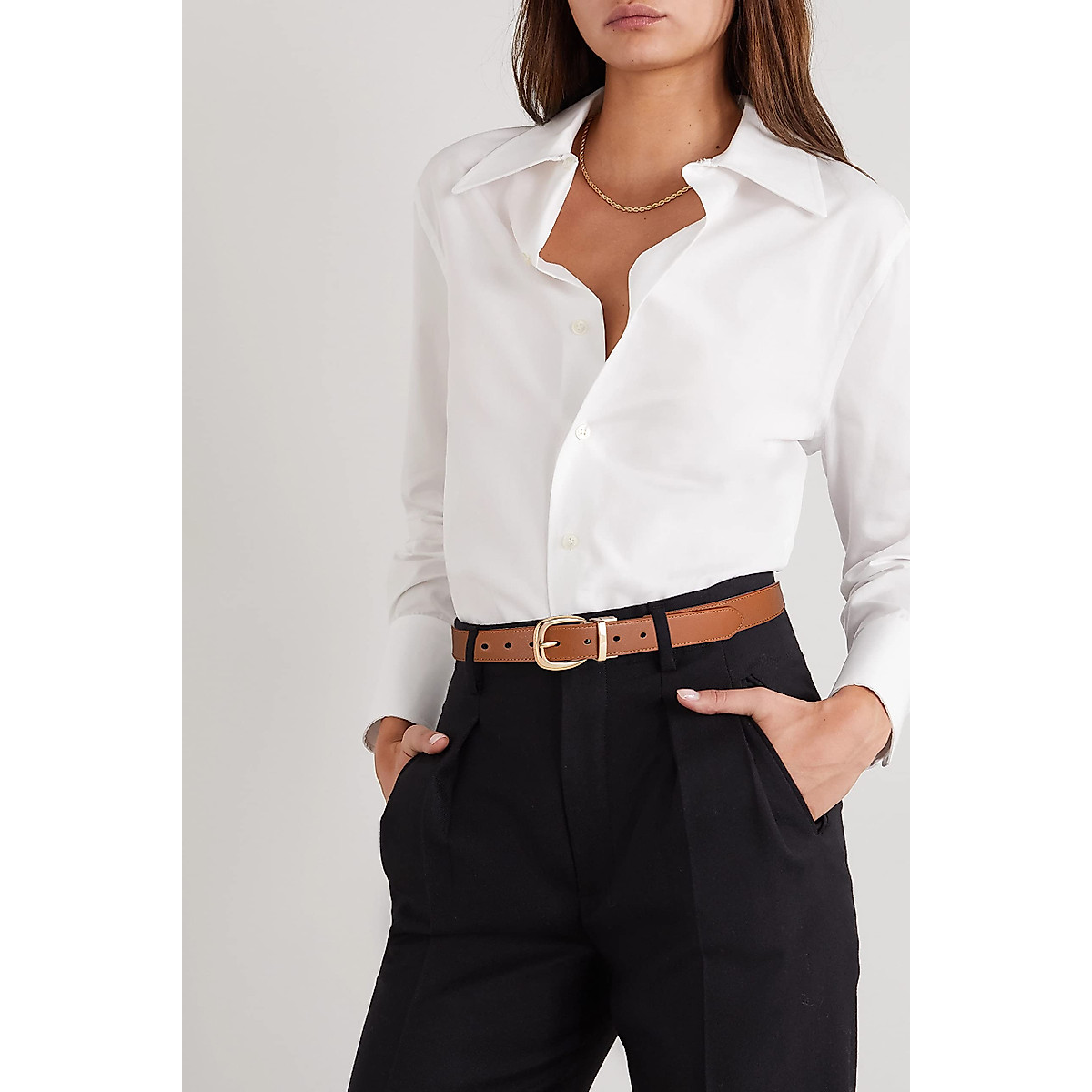 CR Reversible Belts for Women - 1.1" Leather Belt Women Fashion Ladies Belt with Gold Buckle - Casual Womens Belts for Jeans Pants