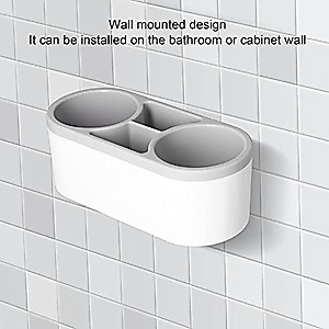 Hair Dryer Holder Wall Mounted Innovative Multifunctional Comb Stand with Stickers Hook Toilet Bathroom 4 Compartments Organizer for Home Hotel (Grey)