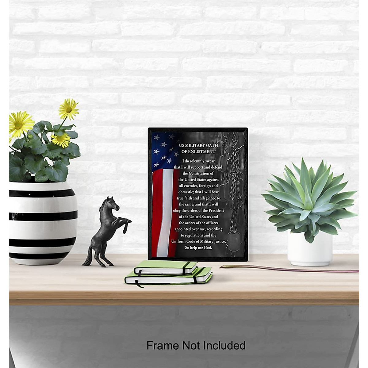 American Flag Wall Art - Military Oath of Enlistment - Patriotic Home Decor - Gift for Soldiers, Veterans Day, Vets, USAF, Army, Navy, Air Force, Marines, Coast Guard, Men, Women - Poster Print
