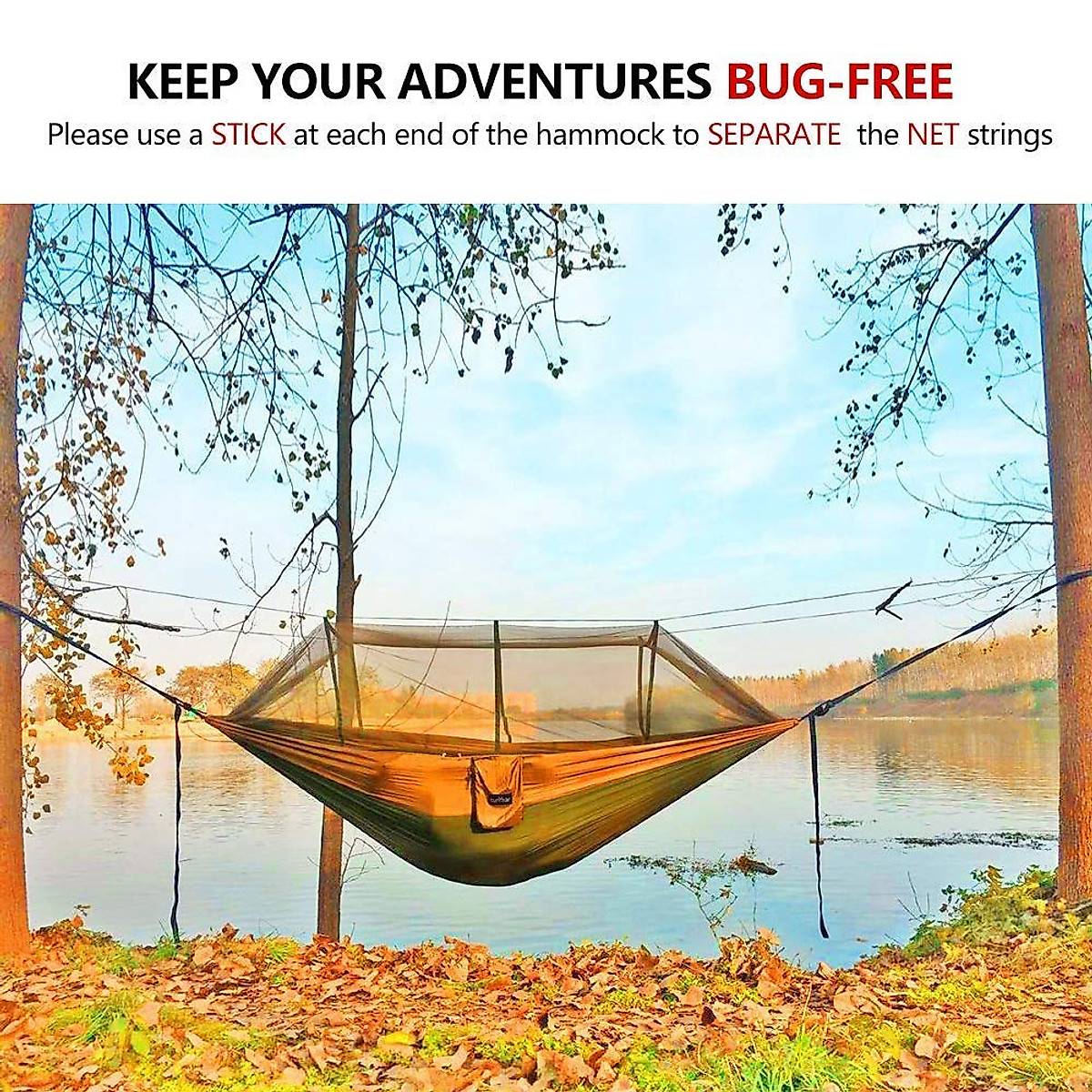 Sunyear Camping Hammock with Net & Sunyear Hammock Rain Fly Tent Tarp Provides Effective Protection Against Rain