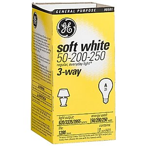 GE Lighting 97482 3 Way 50 200 250 Incandescent Light Bulb Soft White