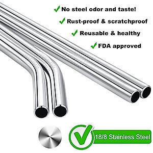Vannise Jumbo Smoothie Straws Stainless Steel, Set of 7 Metal Milkshake Straws 0.4" Wide 10.5" Long Straws, Long Lasting & Food Grade, Metal Straws Reusable for Smoothie, Milkshake, Beverage