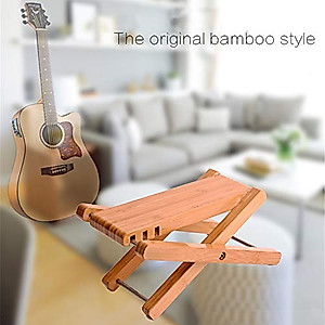 Miwayer Bamboo 4 Gears Adjustable Upscale Guitar Foot Rest Non-Slip Foot Stool Foldable Footrest from 4.5" up to 8"，Accessory for Classical Acoustic Guitar Part